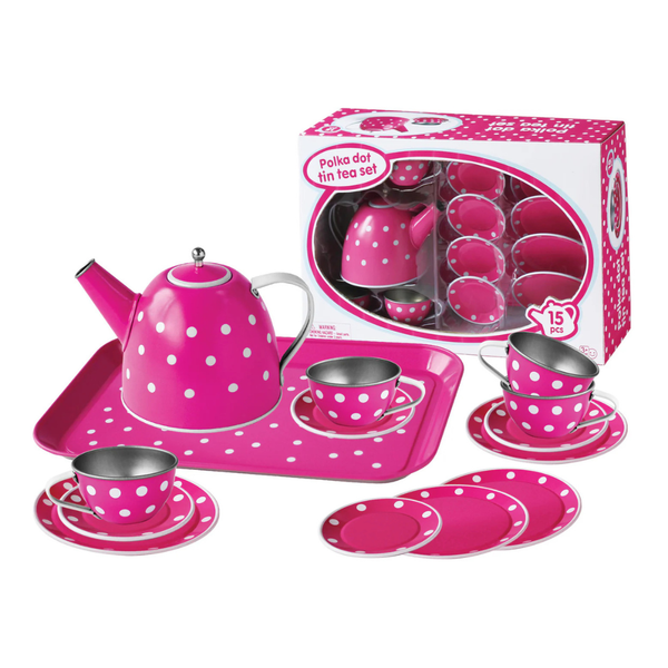 Pink Polka Dot Tin Tea Set – Kaper Kidz - That's Cute!